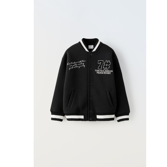 Zara | Jackets & Coats | Zara Boys Plush Flocked Bomber Baseball Jacket ...